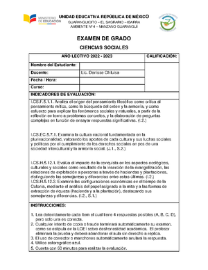 Planificacion Trimestral 2 Primero BGU historia - UNIDAD EDUCATIVA REPÚBLICA DE MÉXICO DISTRITO ...