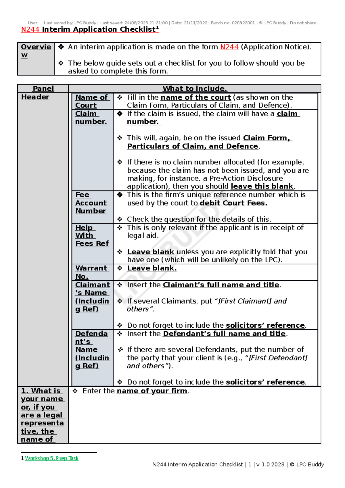 2. N244 Interim Application Checklist - User: | Last saved by: LPC ...