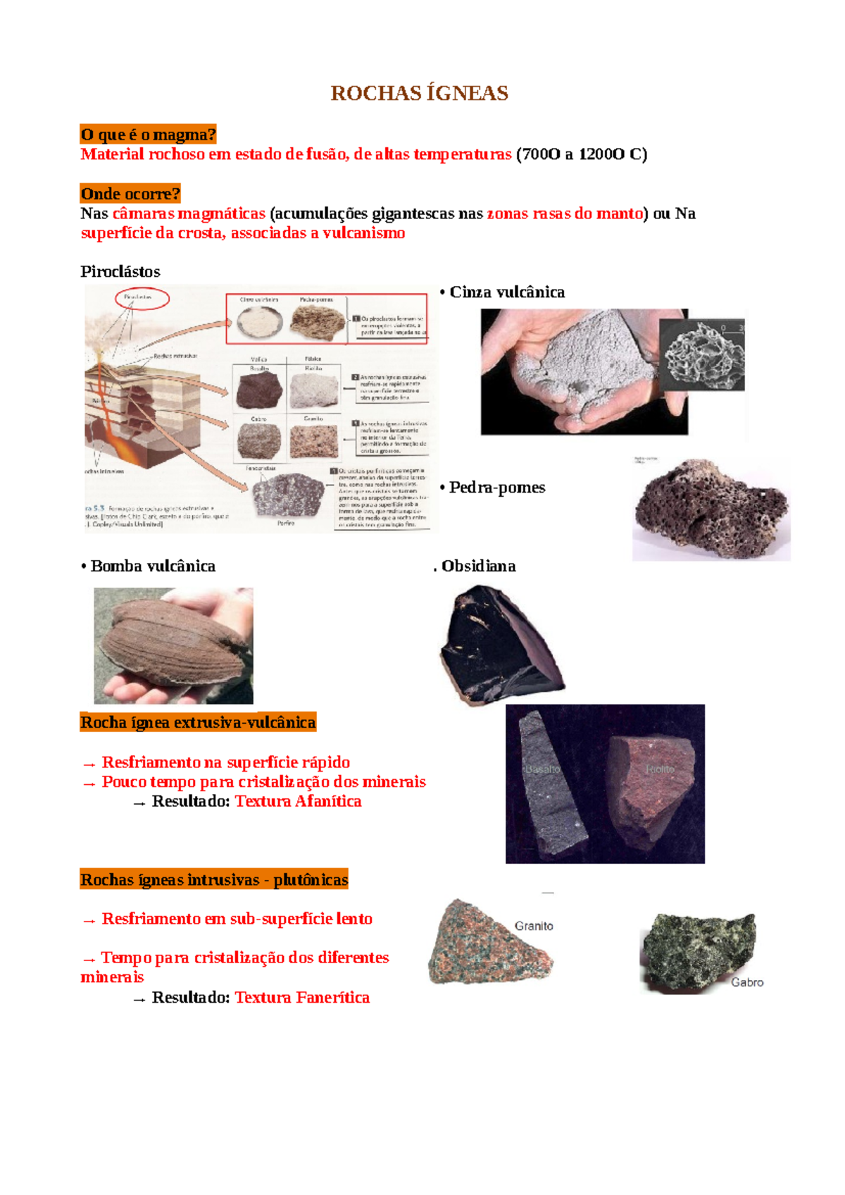 Aula 9 Rochas Ígneas - resumo feito a partir de material dado em sala ...