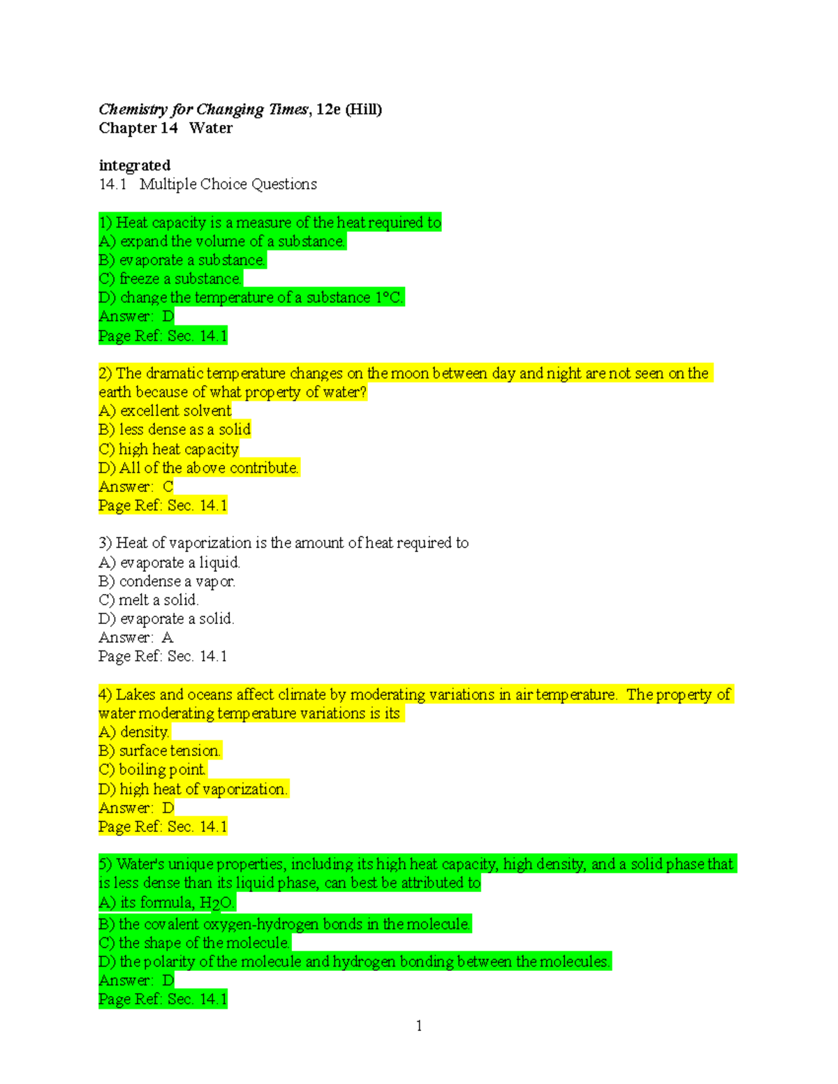 Chapter 14 - ccc - Chemistry for Changing Times , 12e (Hill) Chapter 14 ...