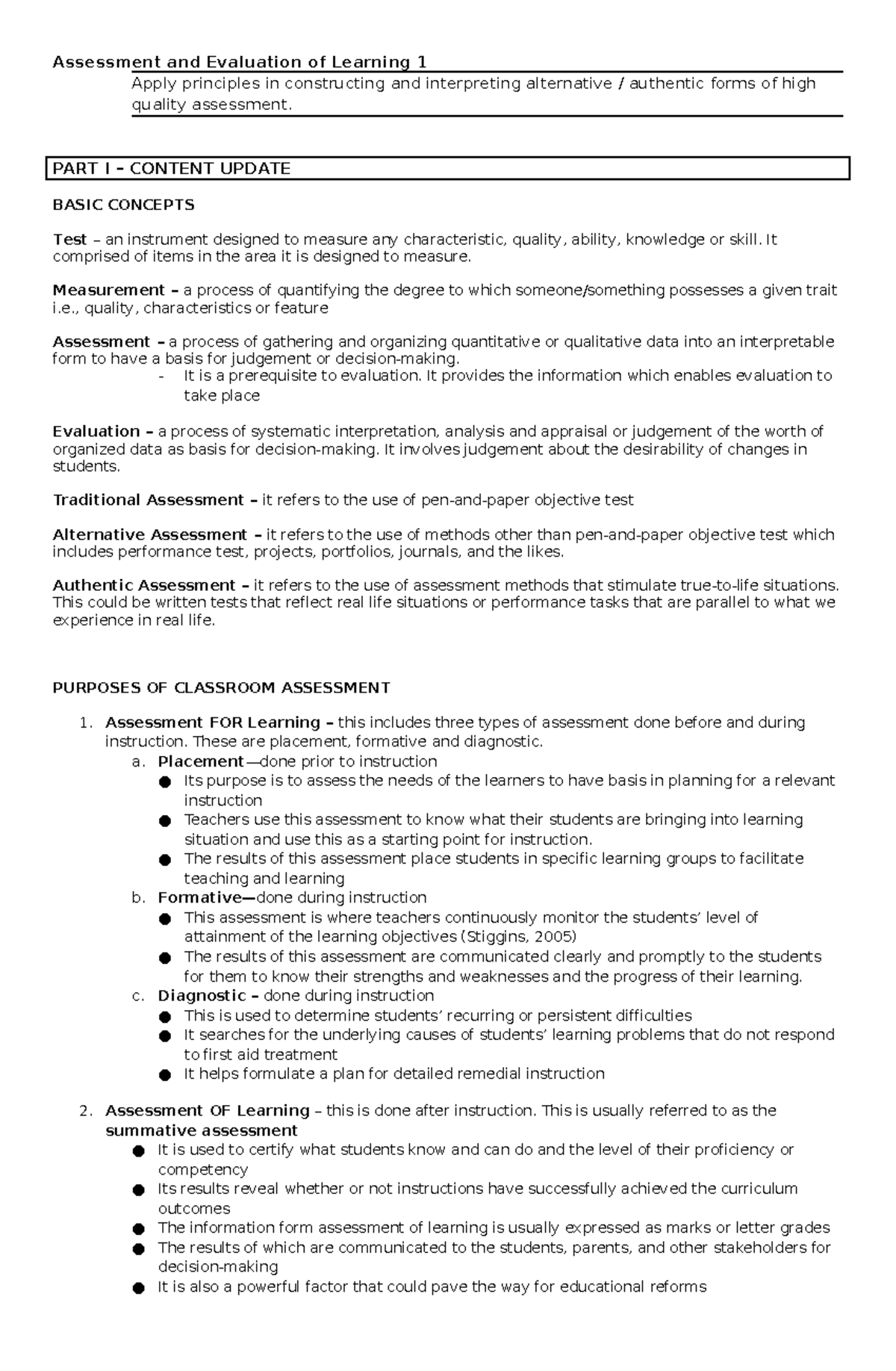 Module 8 Assessment and Evaluation of Learning 1 - Assessment and ...