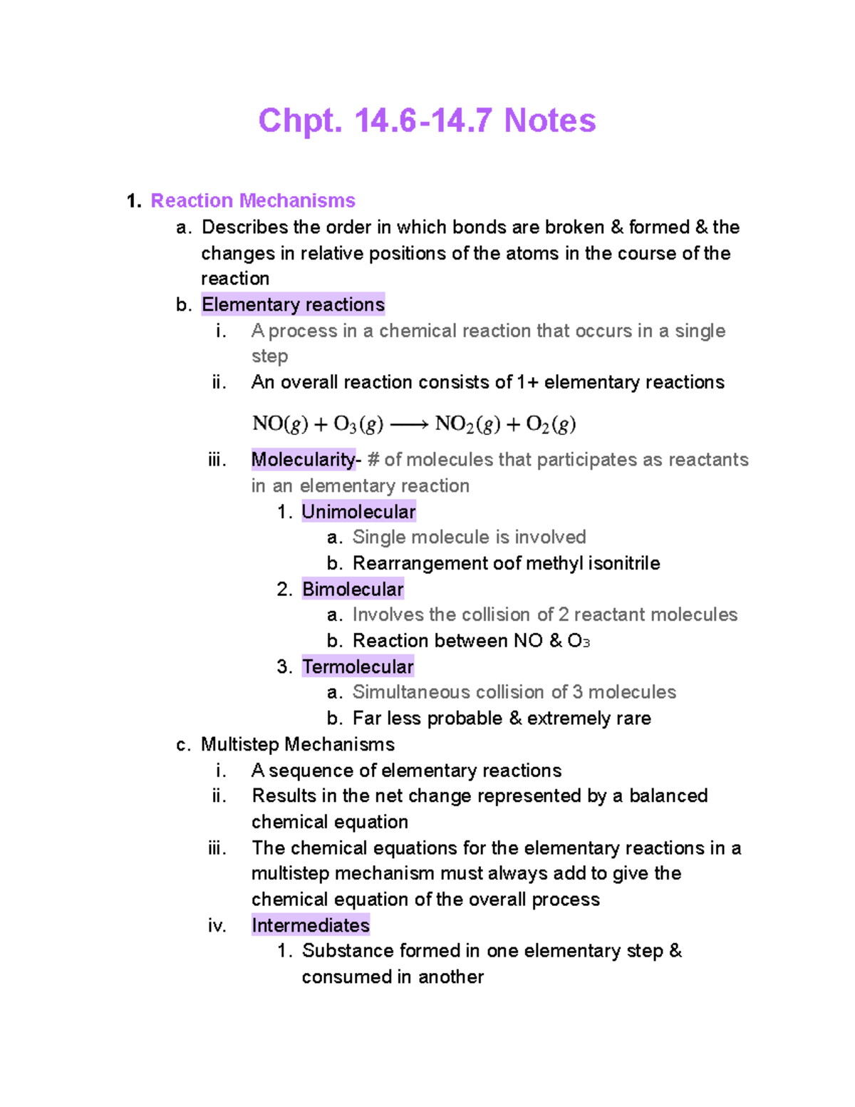 Chpt 14.6-14.7 notes - Chpt. 14-14 Notes 1. Reaction Mechanisms a ...
