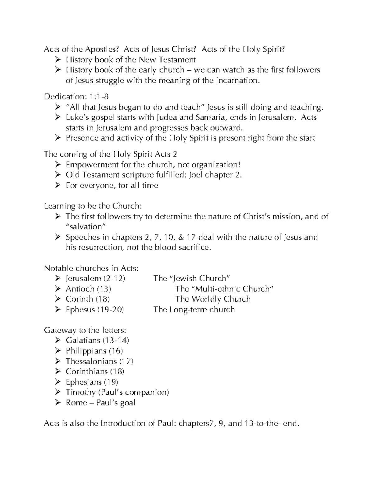 Study Notes Acts - Professor Hollenbach - Acts of the Apostles? Acts of ...