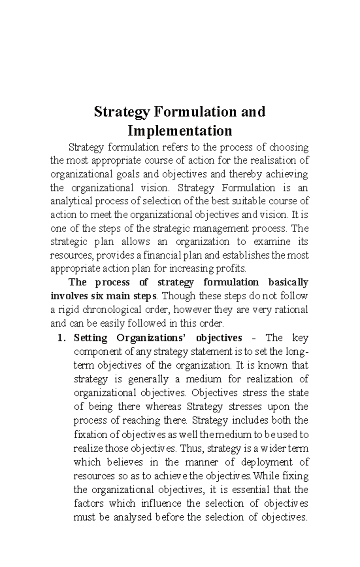 Strategy formulation and implementation - Strategy Formulation and ...