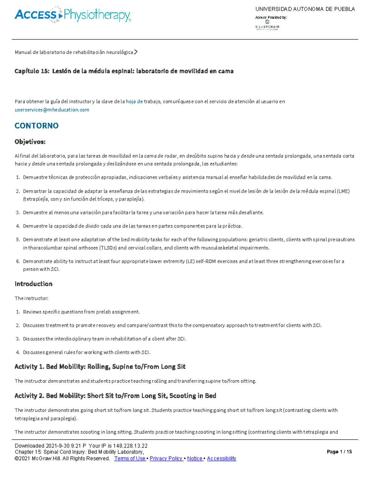 Chapter 15 Spinal Cord Injury Bed Mobility Laboratory - Manual de ...