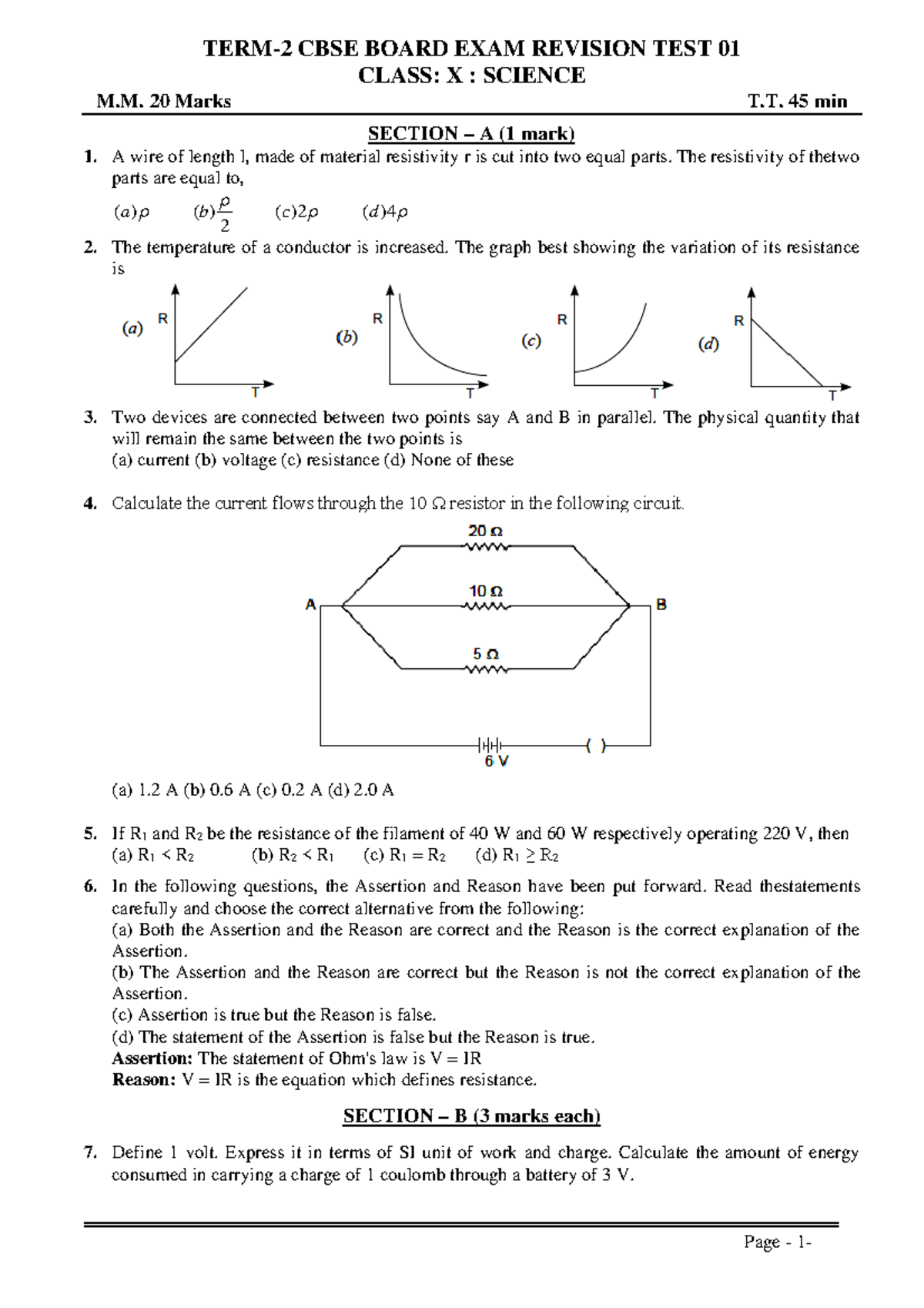 Term 2 board exam revision test 01 class x science - Page - 1- TERM-2 ...
