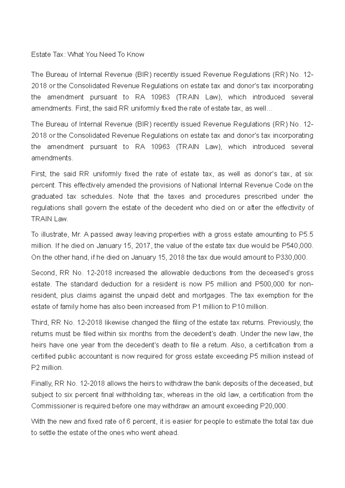 Estate tax discussion and samples - Estate Tax: What You Need To Know ...