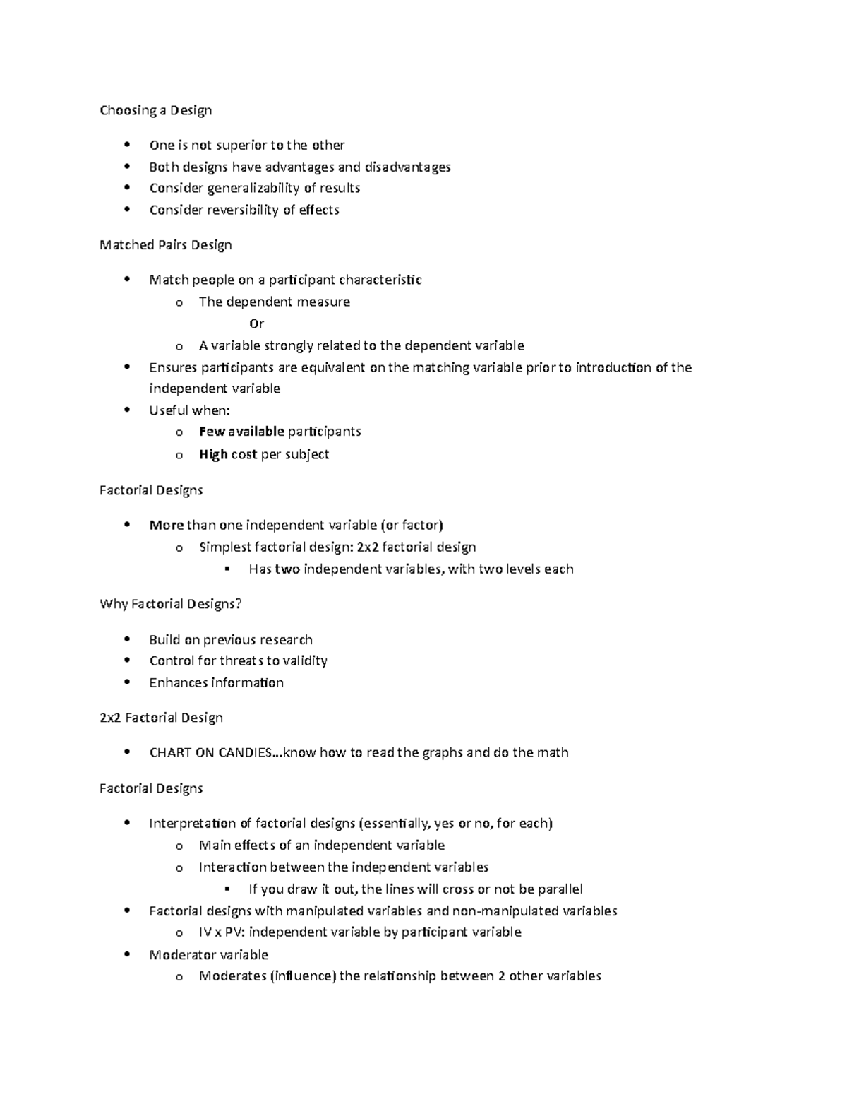 Chapter 10- Complex Experimental Designs - Choosing a Design One is not ...