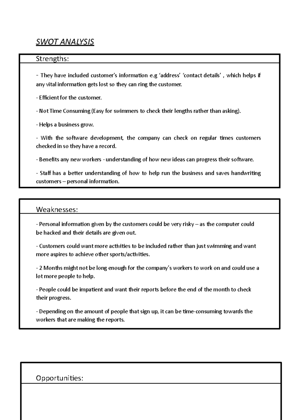 SWOT Analysis - Homework for computing - SWOT ANALYSIS Strengths: They ...