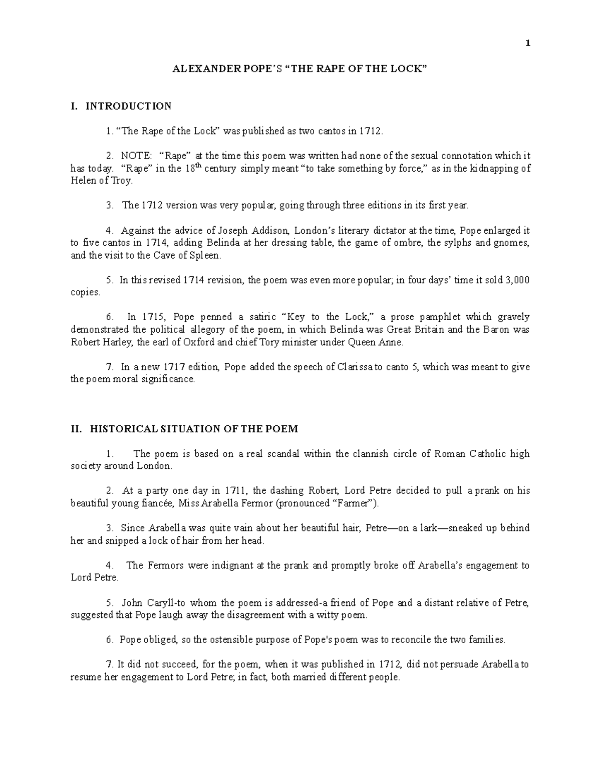 IMPORTANT INFO ON 'RAPE OF THE LOCK' - ALEXANDER POPE ’S “THE RAPE OF ...