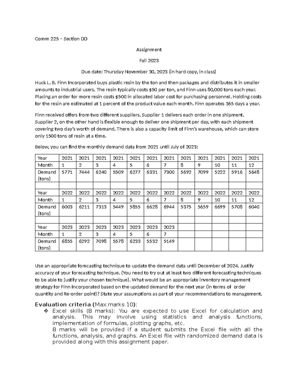 Comm 225 DD Assignment Fall2023 - Comm 225 – Section DD Assignment Fall 2023 Due date: Thursday ...