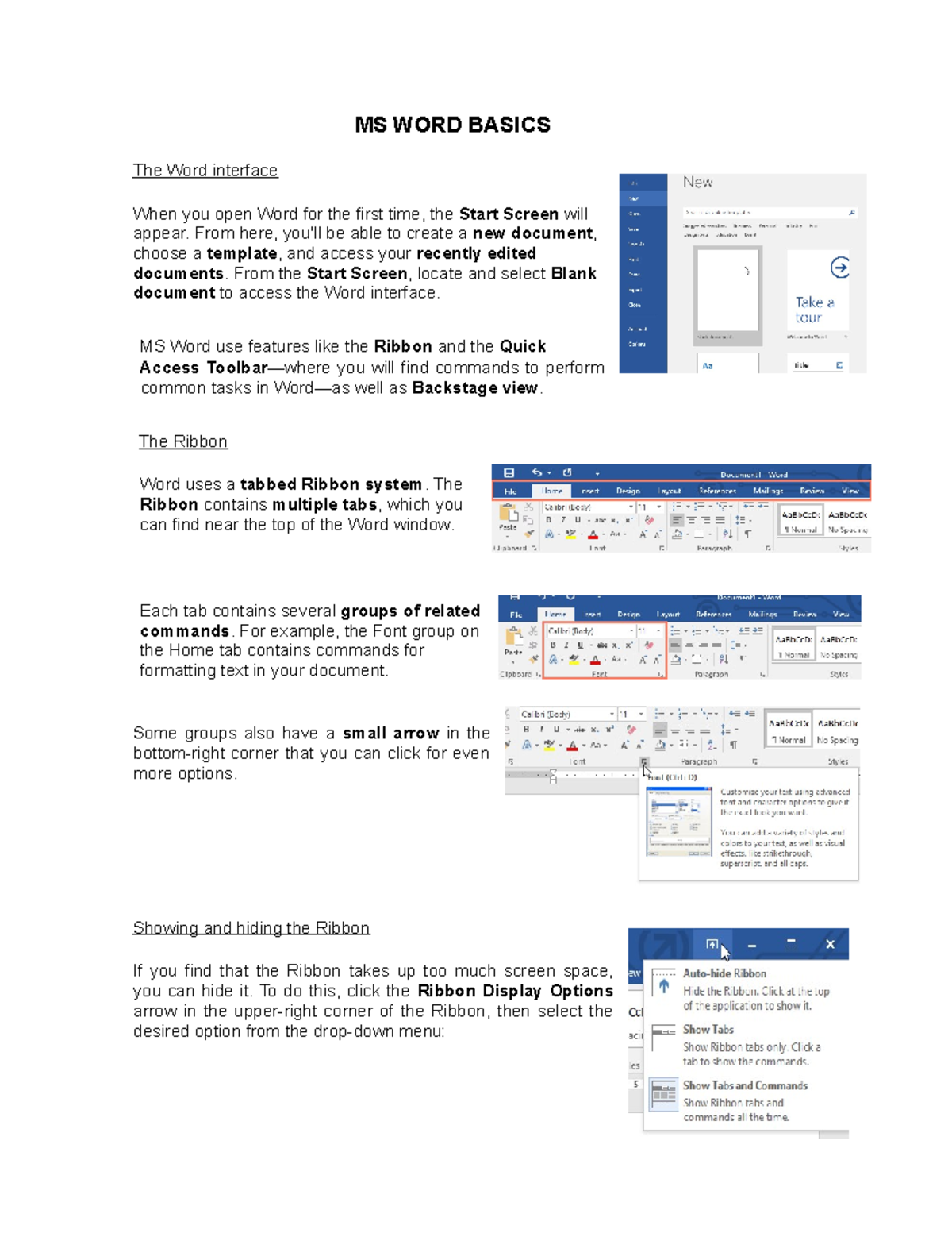 MS WORD Basics - when you open Word for the first time, the Start ...