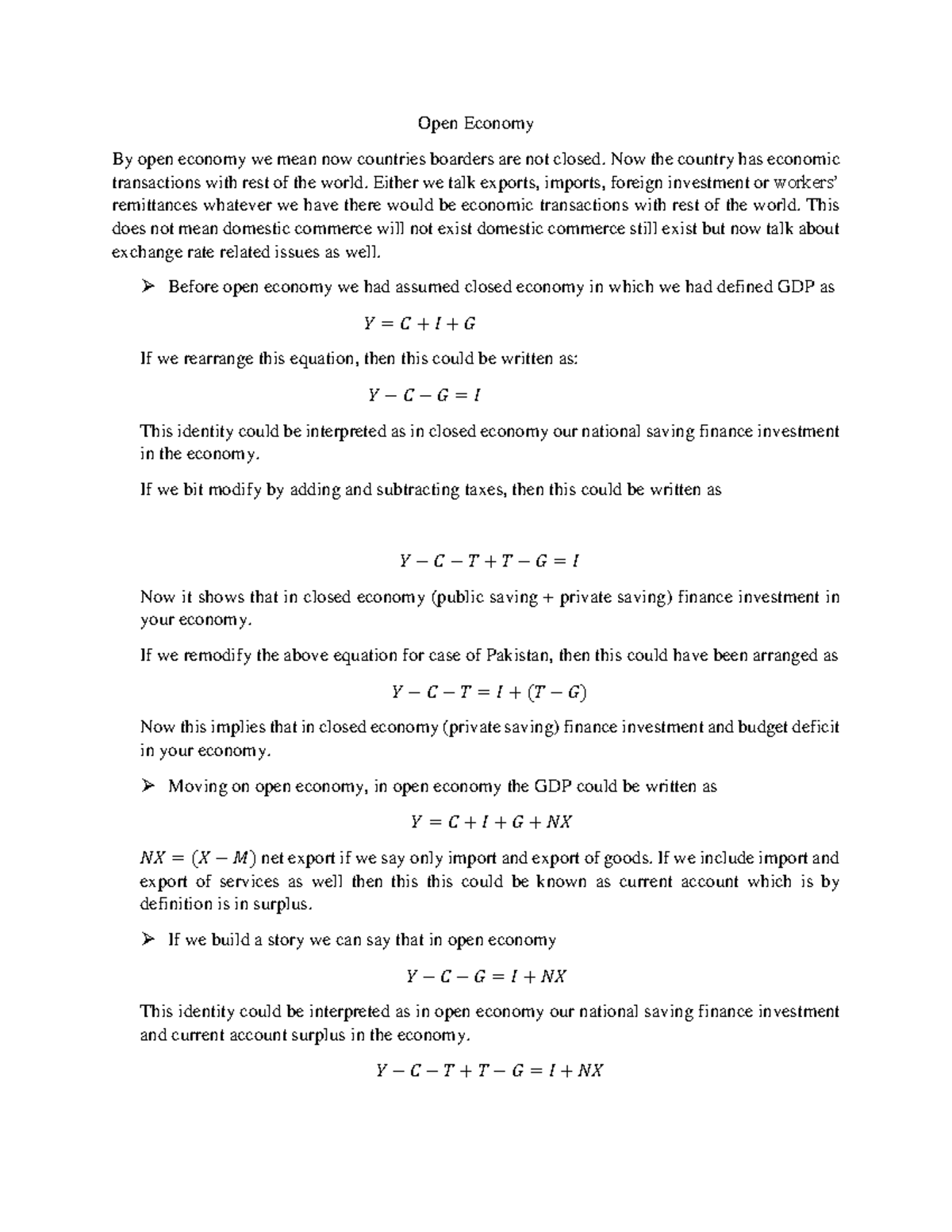 Open Economy - notes - Open Economy By open economy we mean now ...