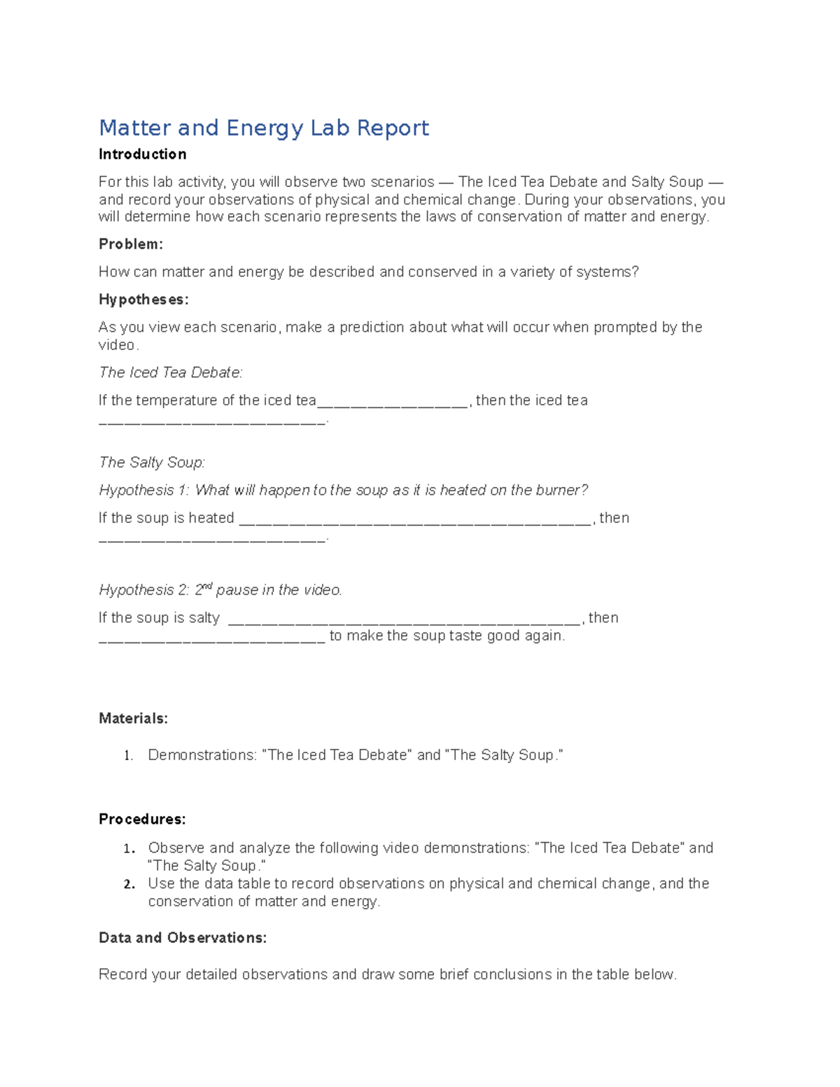 1.06 Matter and Energy (NEW) template - Matter and Energy Lab Report ...