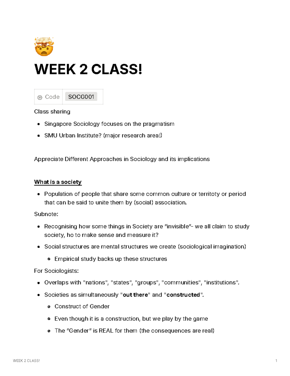 WEEK 2 understanding societies - 🤯 WEEK 2 CLASS! Code SOCG Class ...