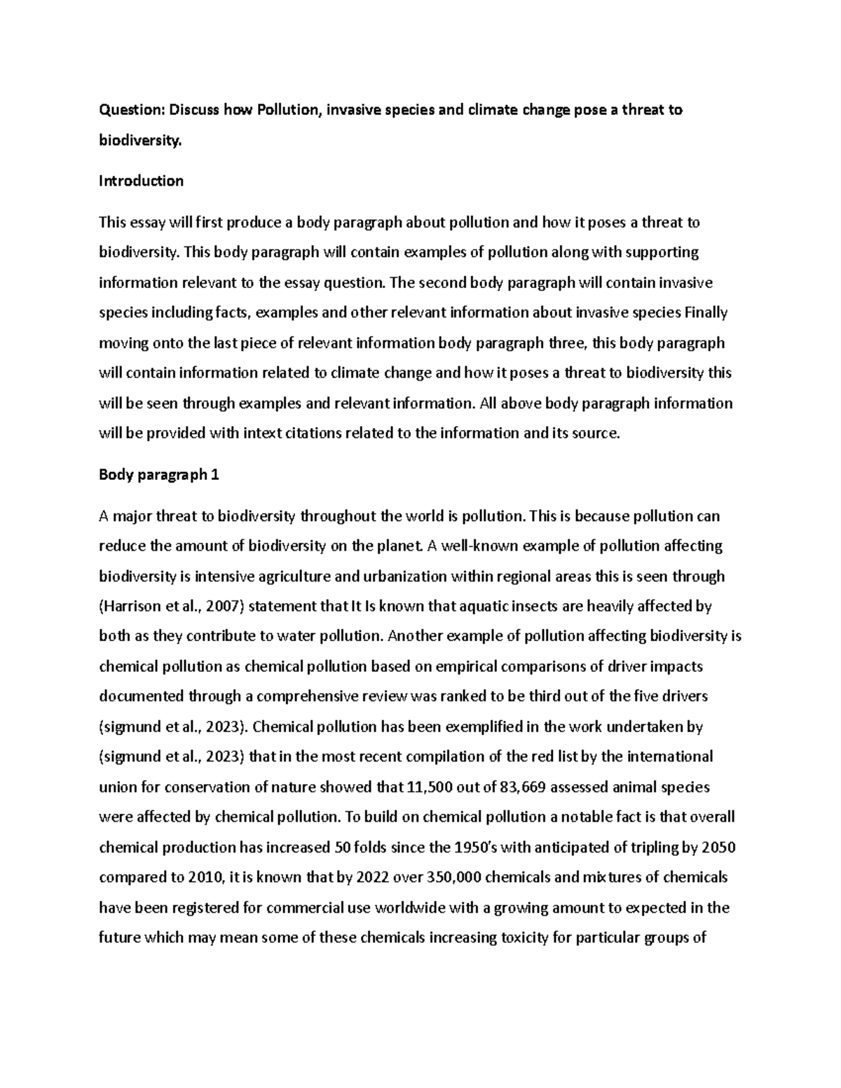 Biodiversity essay - notes - Question: Discuss how Pollution, invasive ...