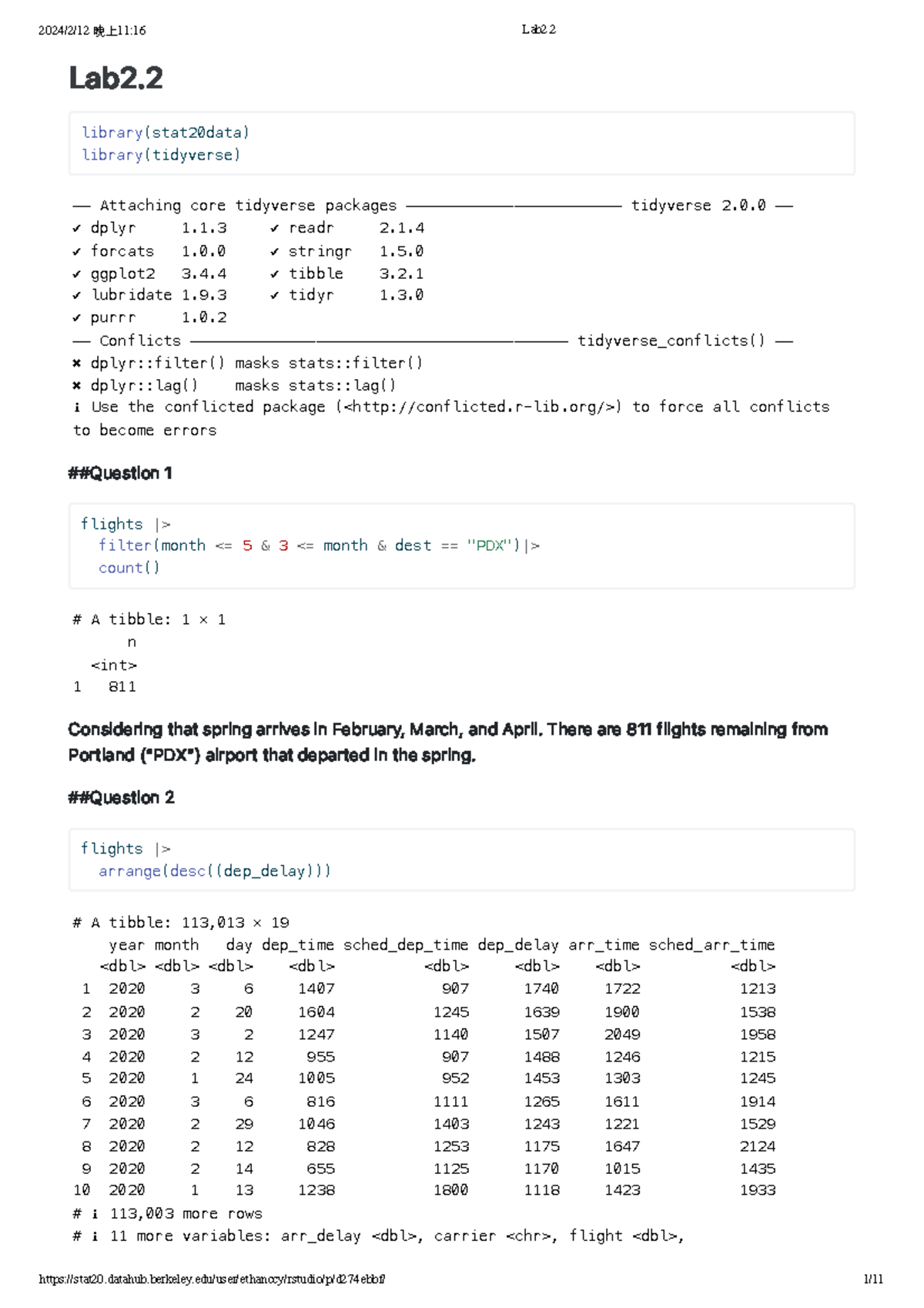 Lab 2.2 Stats 20 - ── Attaching core tidyverse packages ──────────────────────── tidyverse 2.0 ...