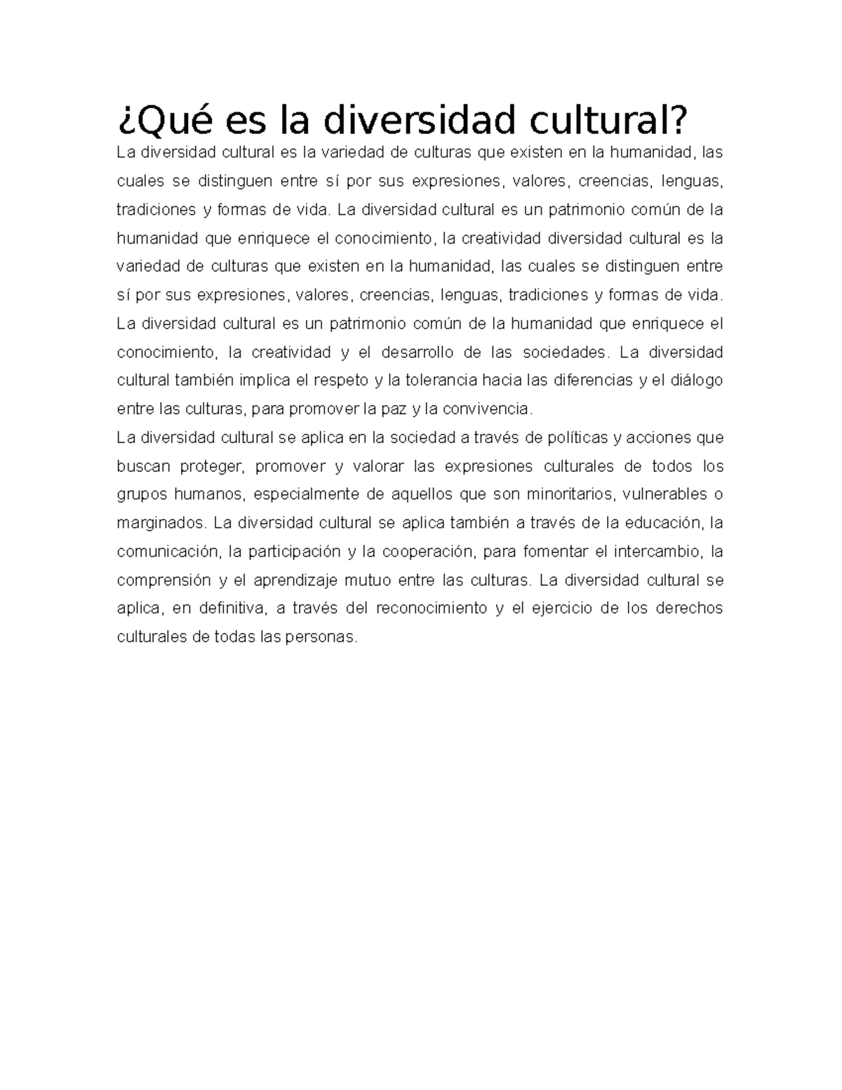 Qué es la diversidad cultural - La diversidad cultural es un patrimonio común de la humanidad ...