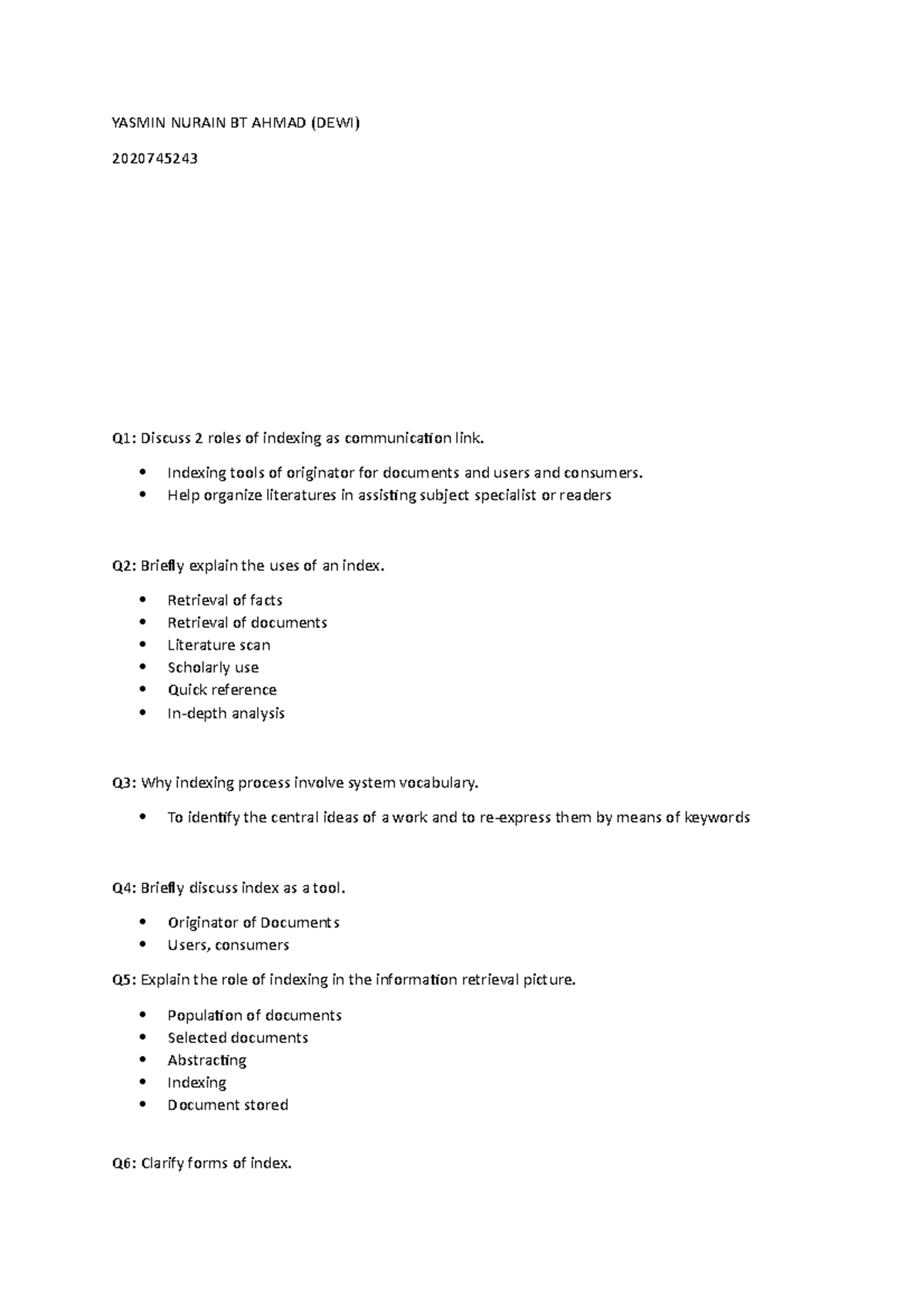 Index & Indexing exercises Chapter 3 - Digital Library - UiTM - Studocu