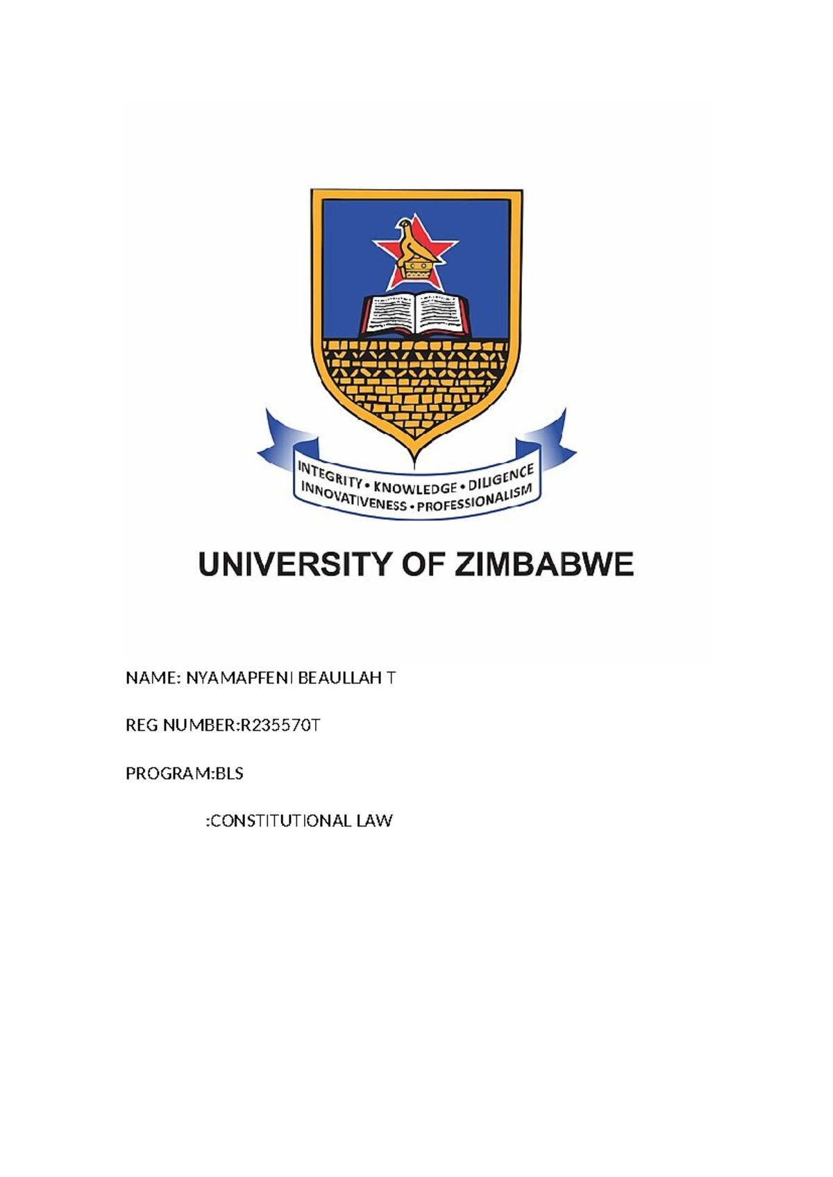Takue - Summary Law of Evidence - NAME: NYAMAPFENI BEAULLAH T REG ...