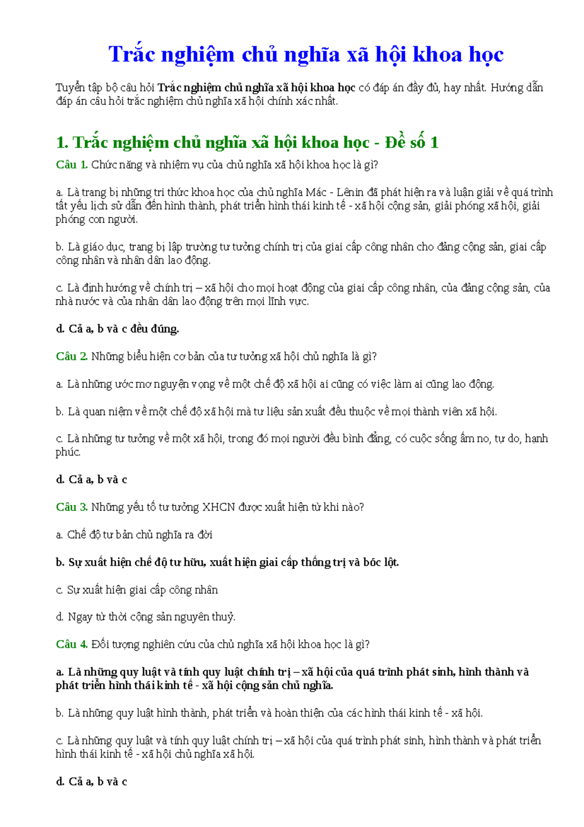 Trắc nghiệm chủ nghĩa xã hội khoa học - Trắc nghiệm chủ nghĩa xã hội khoa học Tuy n t p bể ậ ộ ...