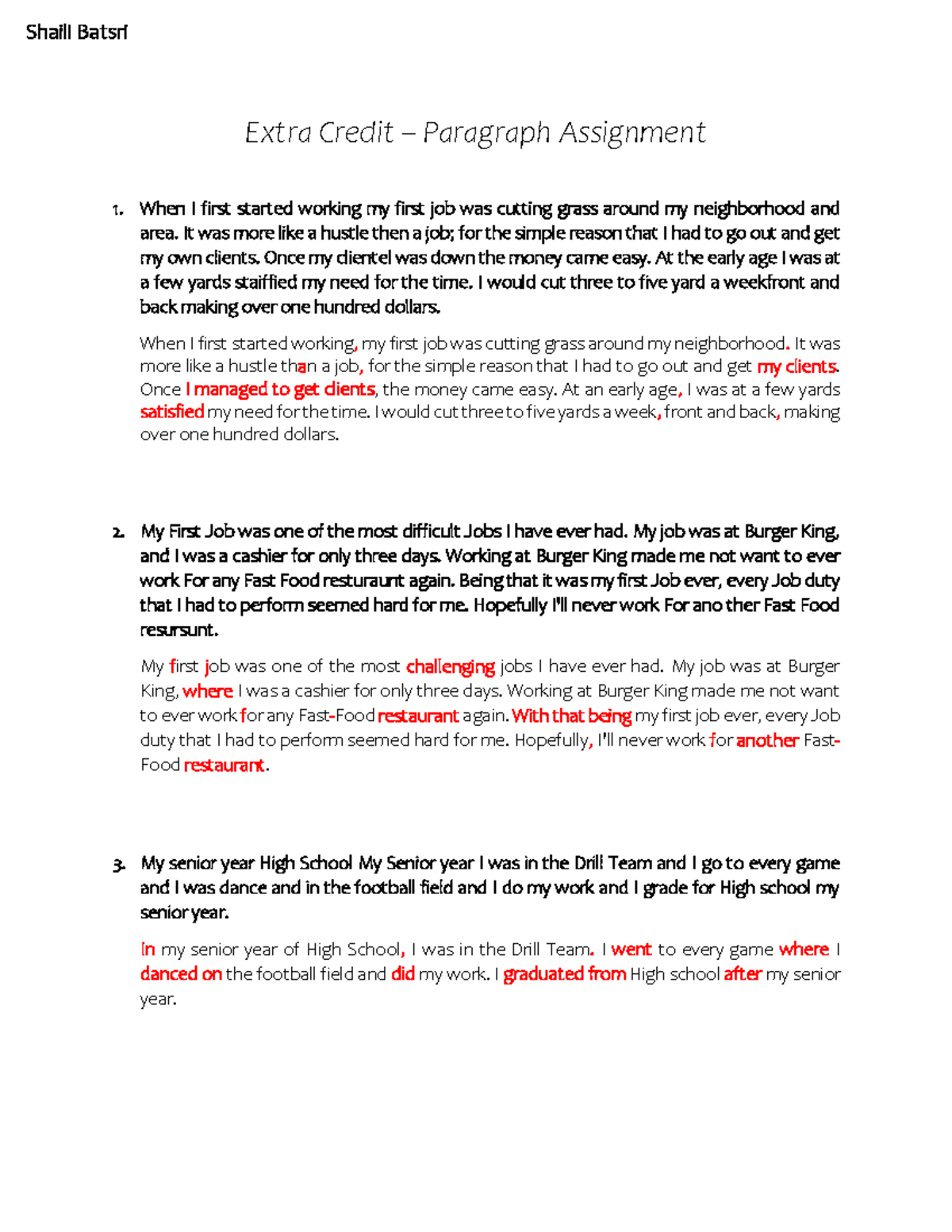 Extra Credit assignment - Extra Credit – Paragraph Assignment When I ...