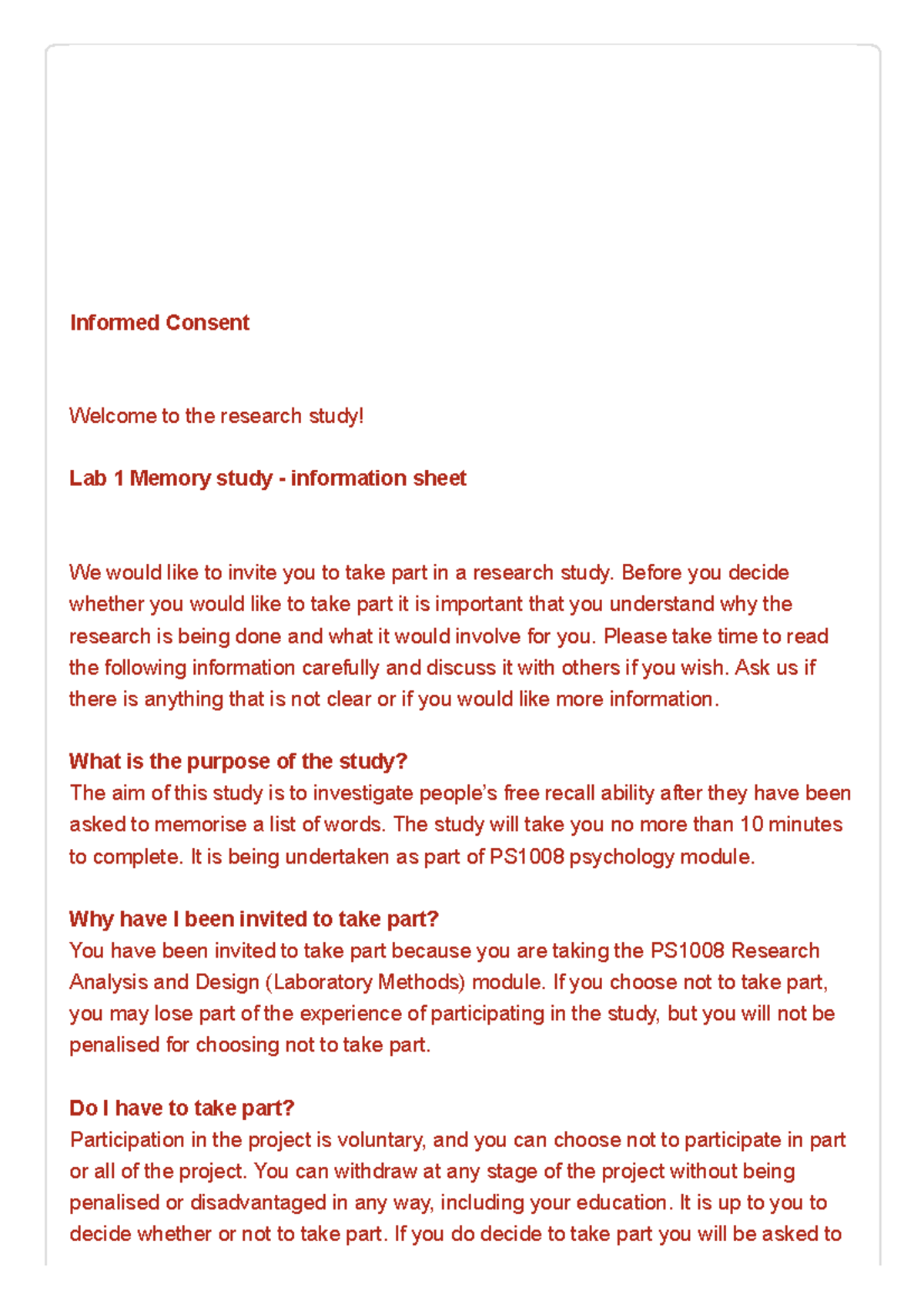 Lab 1 Qualtrics PDF 22-23 revised - Informed Consent Welcome to the ...