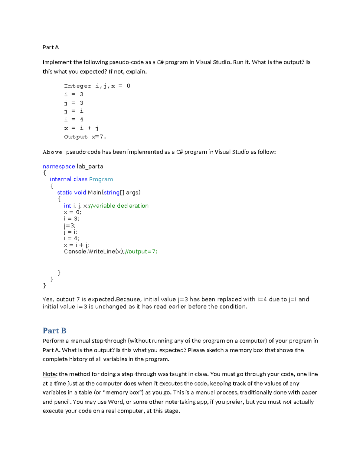 Comp123-lab1 - part A B - Comp123-lab1 - part A B - Part A Implement the following pseudo-code ...