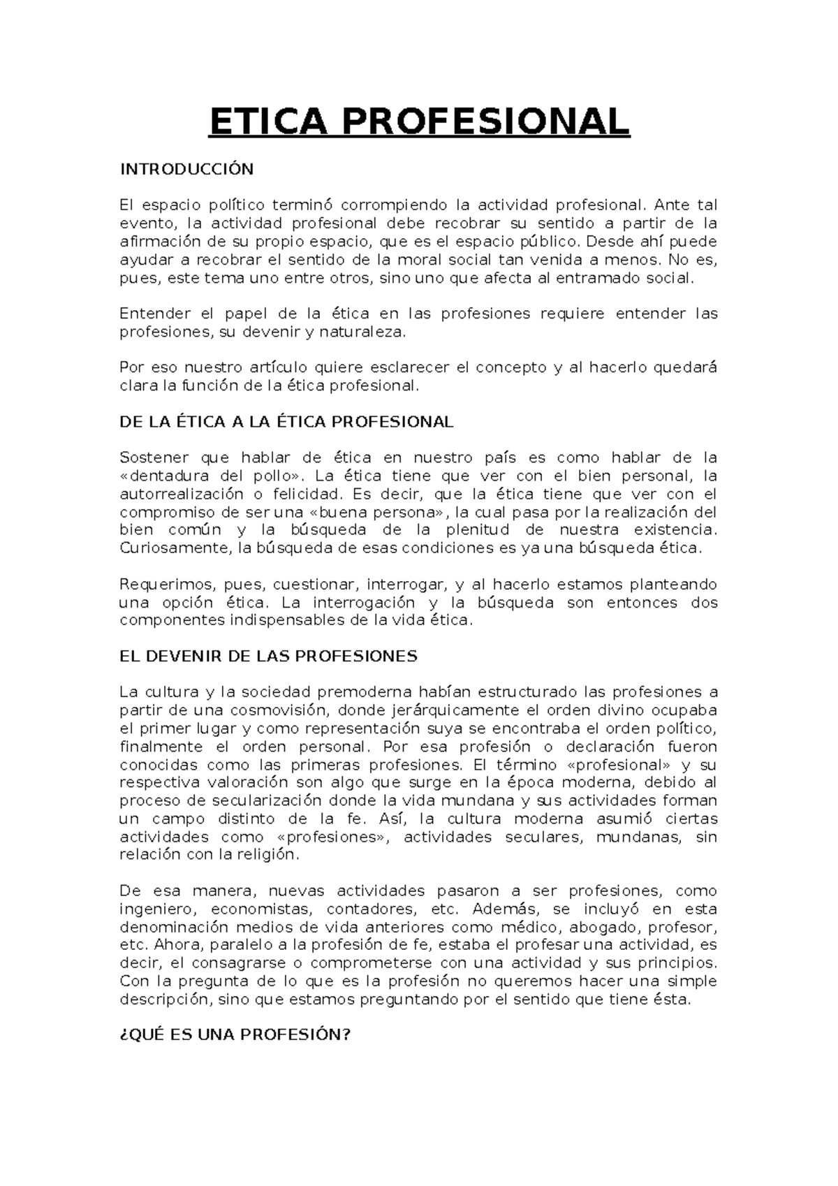 Etica Profesional - BVBNN - ETICA PROFESIONAL INTRODUCCIÓN El espacio ...