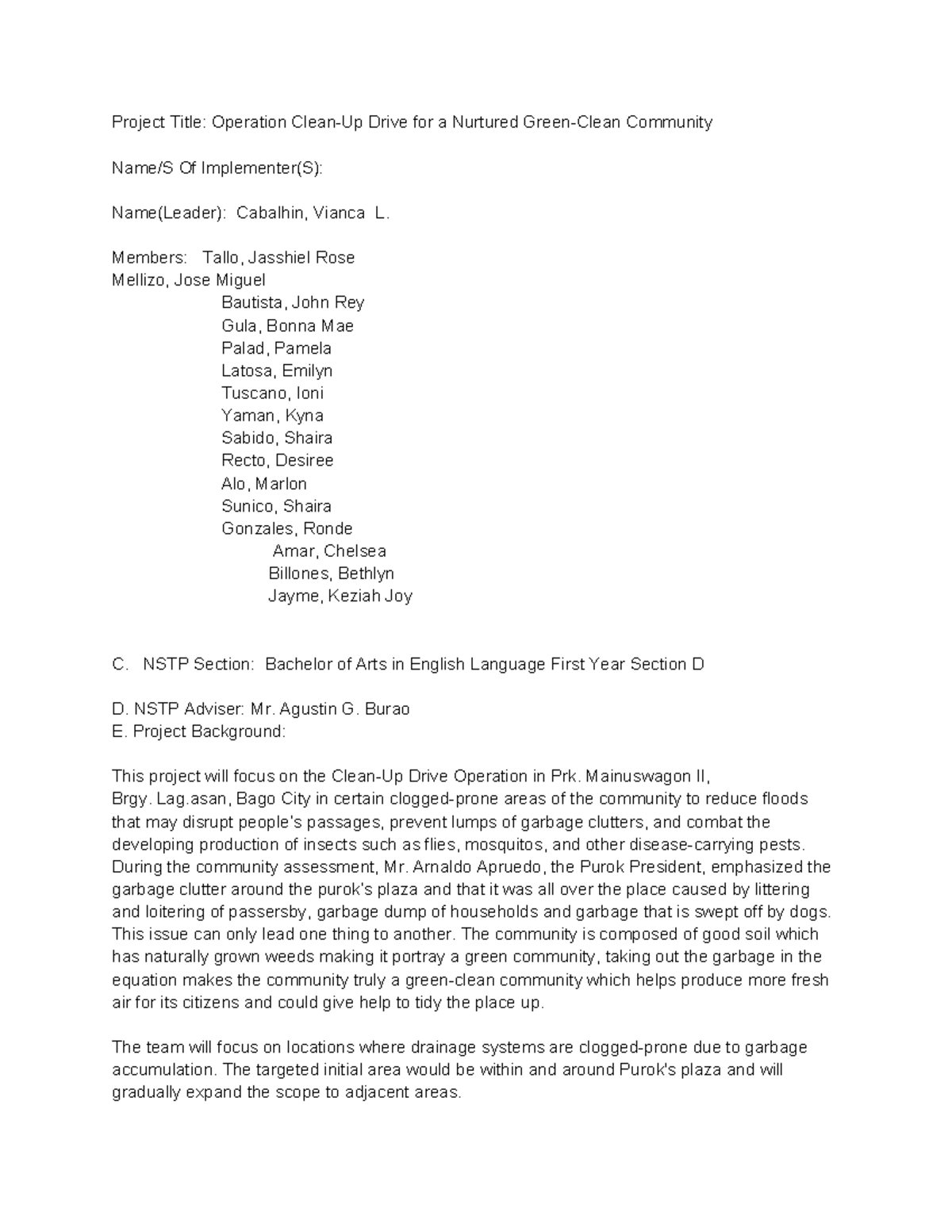 NSTP2- Group-1 - Terrible to get the same thing - Project Title ...