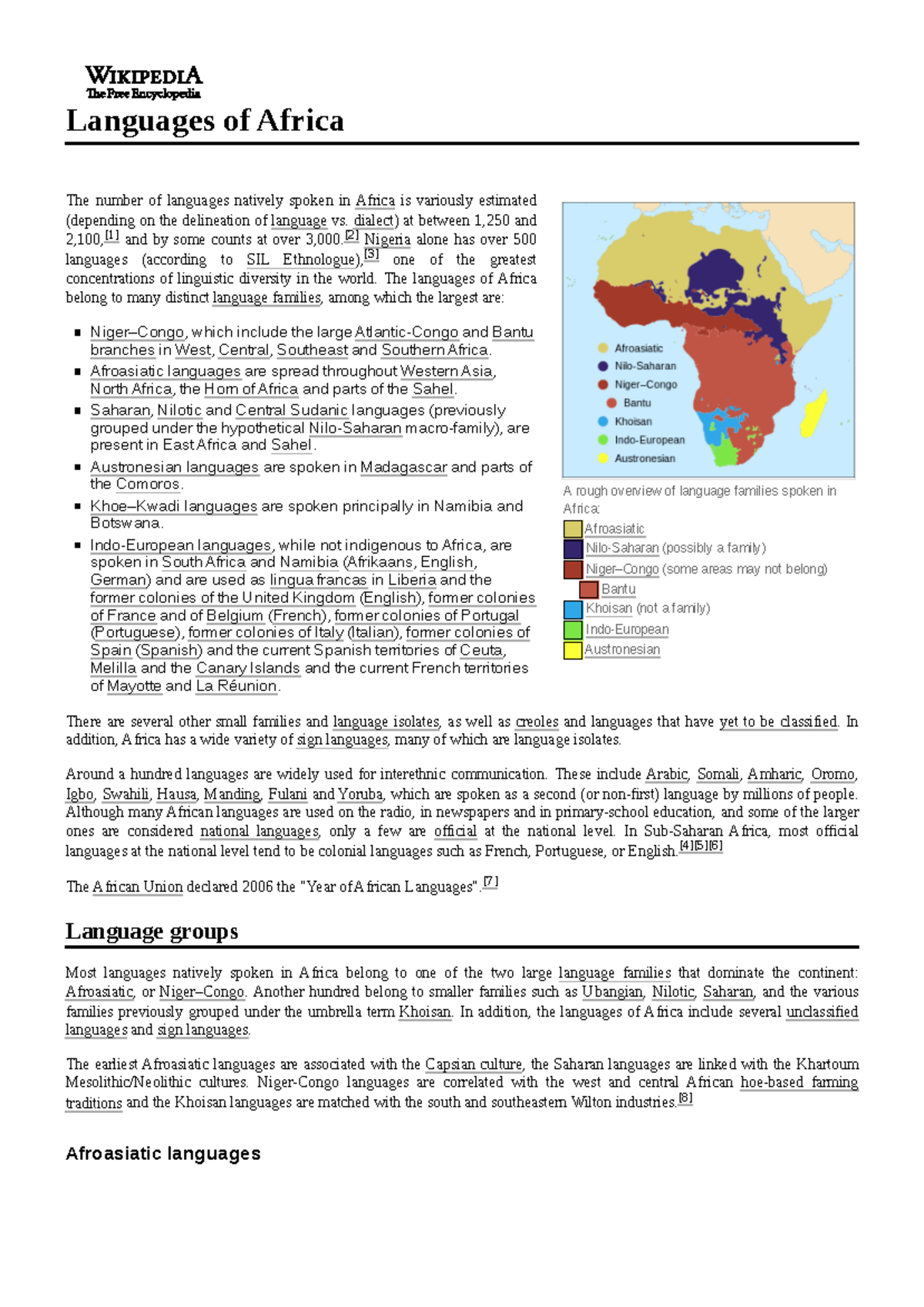Languages of Africa - Notes - A rough overview of language families ...
