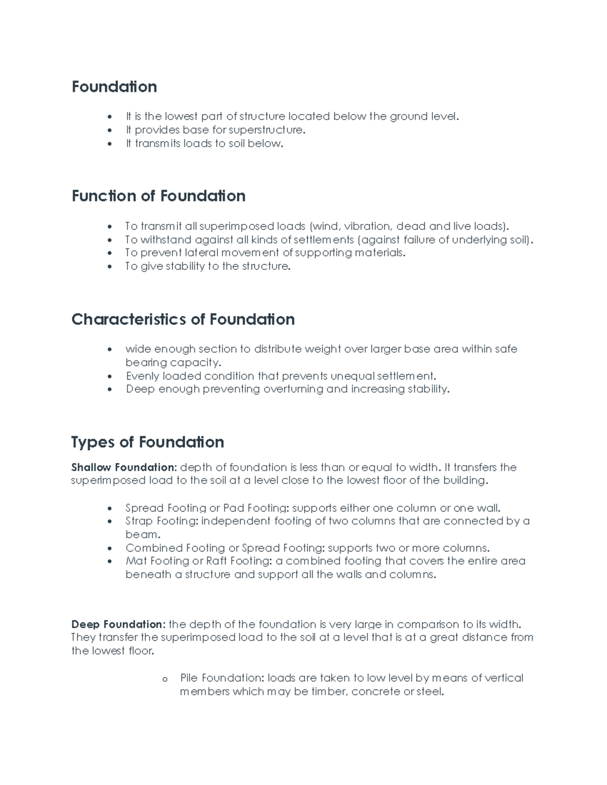 Application of engineering geology - Foundation • It is the lowest part ...