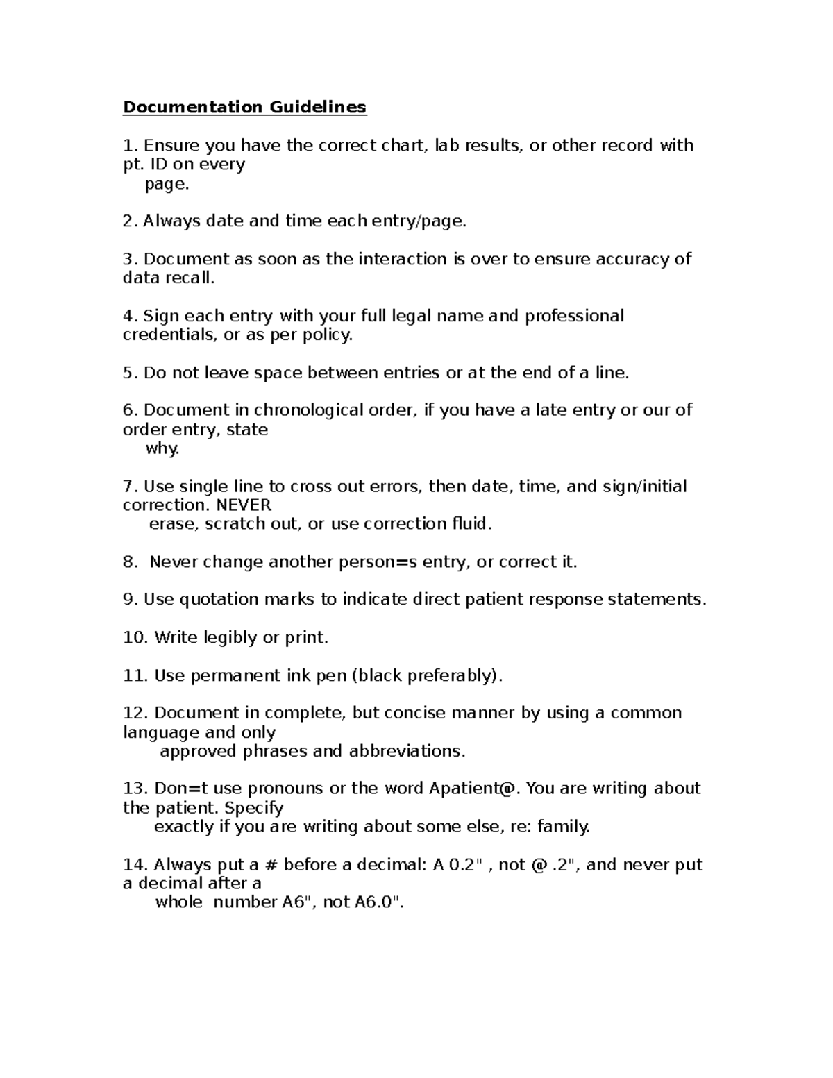 Documentation Guideline word - Documentation Guidelines Ensure you have ...