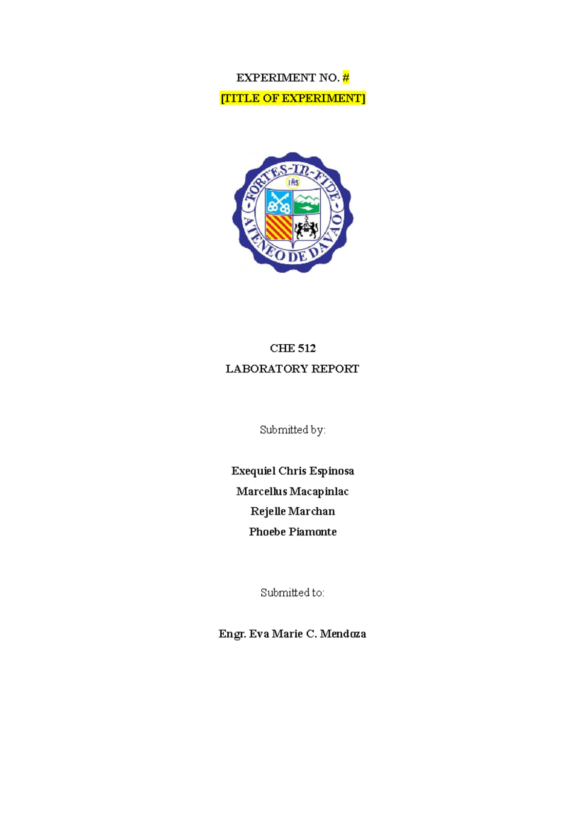 Laboratory Experiment 10: Sedimentation - EXPERIMENT NO. [TITLE OF ...