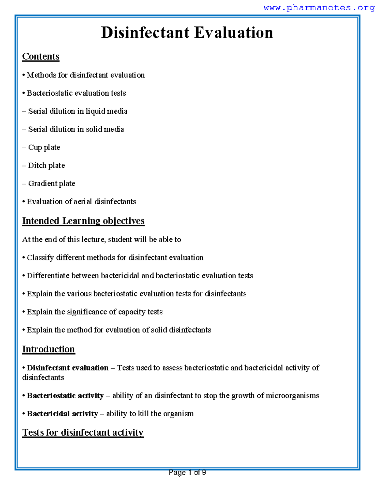 Disinfectant evaluation - Disinfectant Evaluation Contents Methods for ...