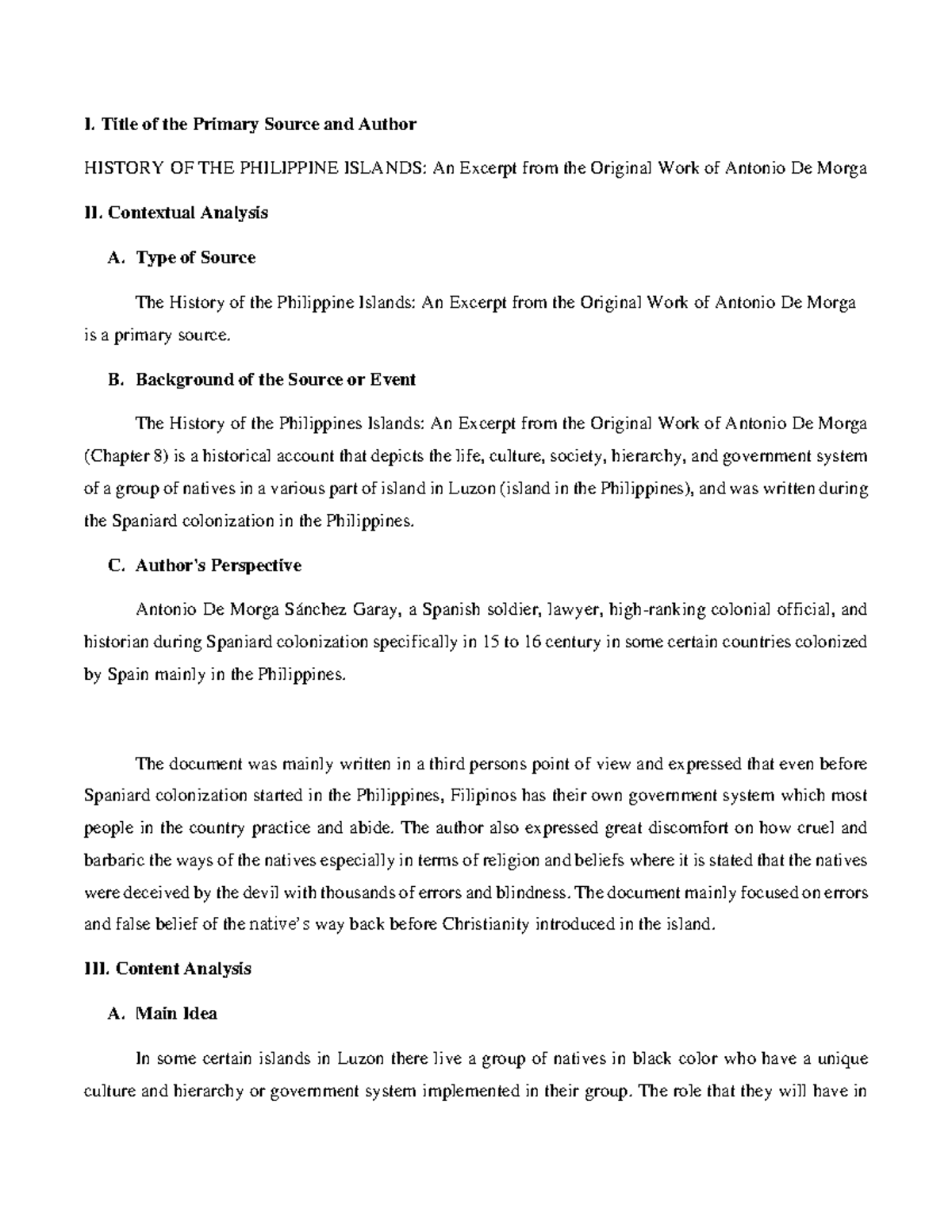 Content AND Contextual Analysis OF History OF THE Philippine Islands An ...