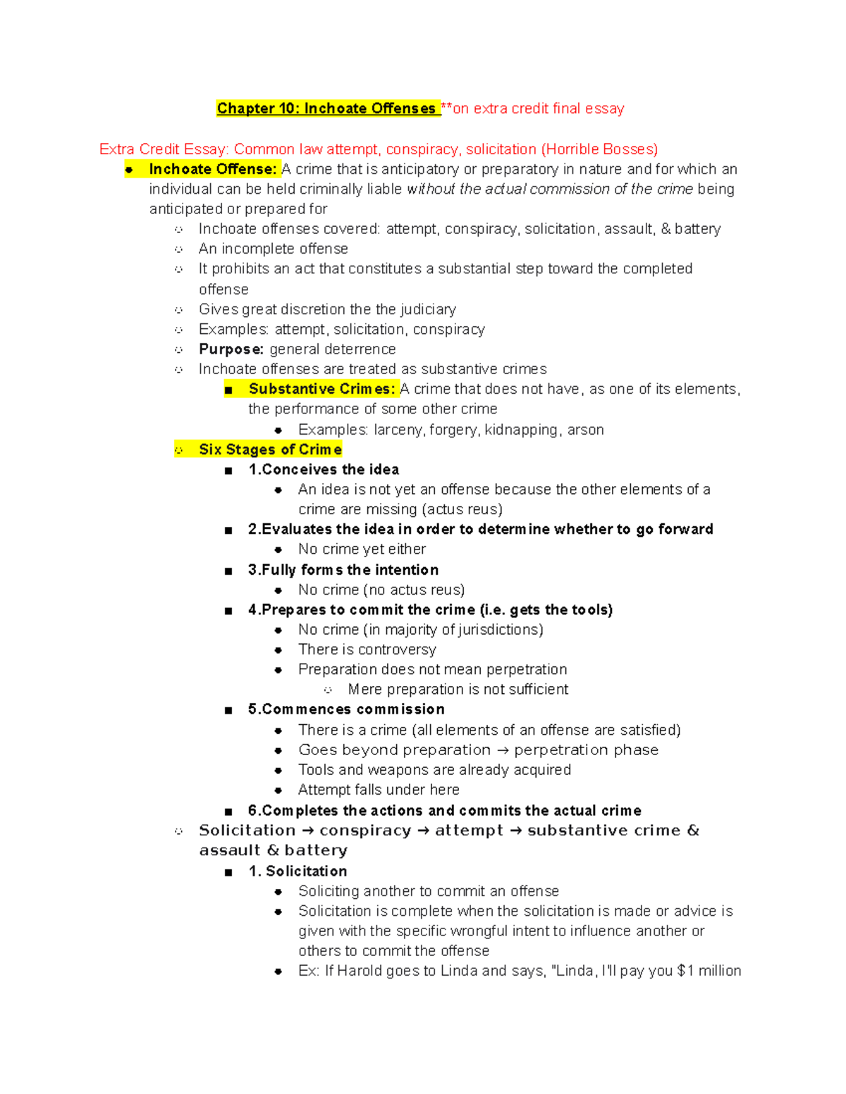 Week 10 Chapter 10 Inchoate Offenses - Chapter 10: Inchoate Offenses ...