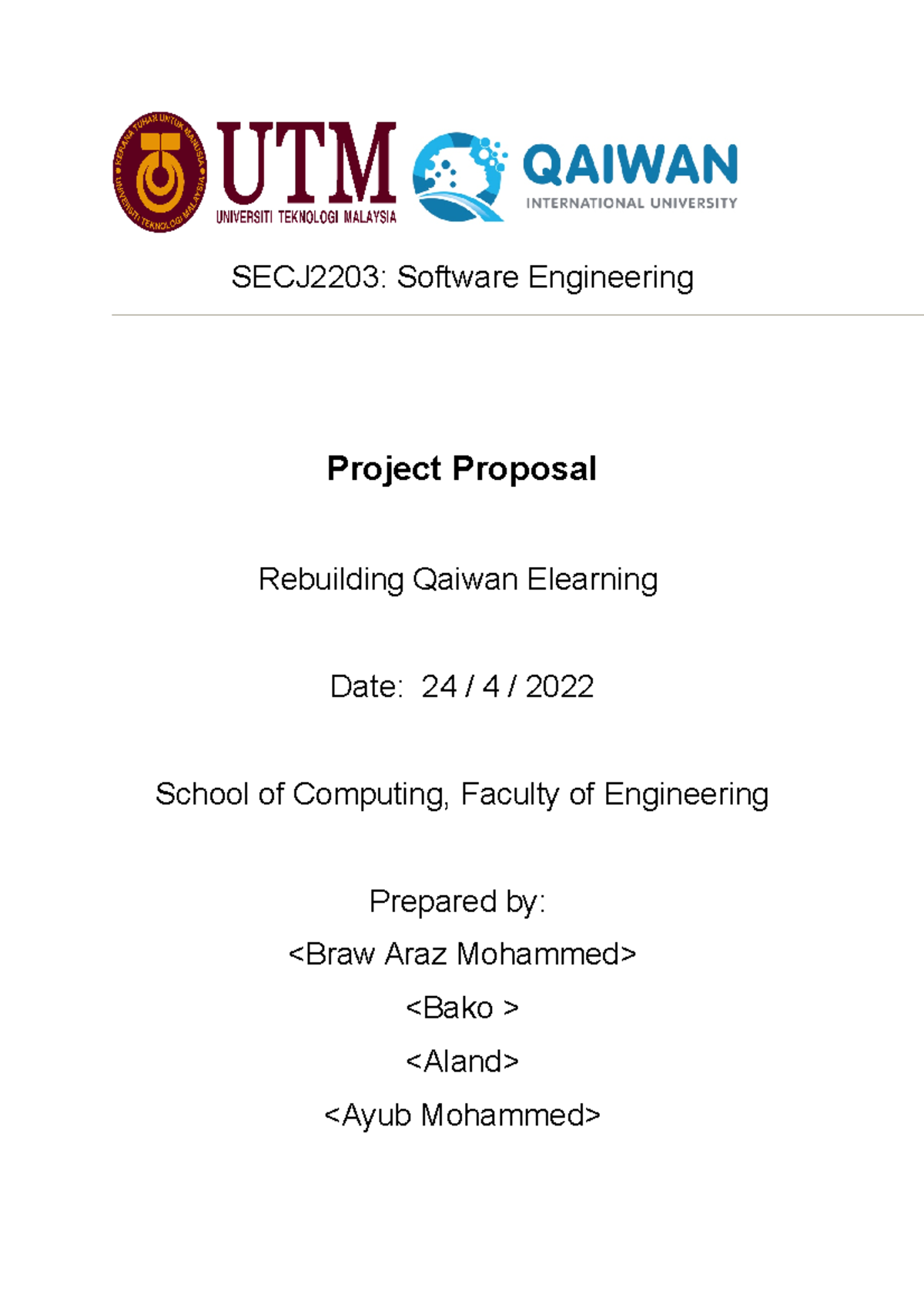 Project assyment software - SECJ2203: Software Engineering Project ...