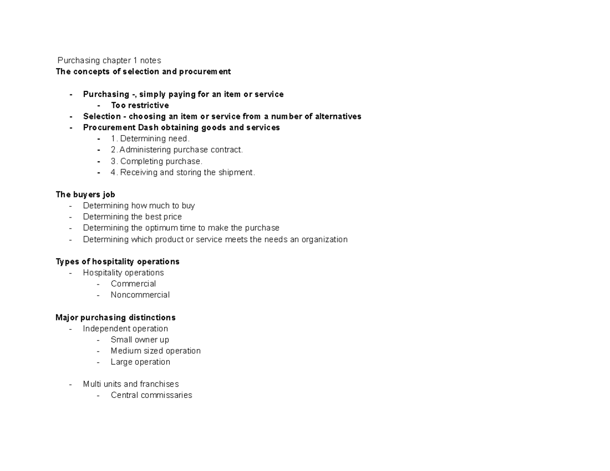 Purchasing chapter 1 notes - Purchasing chapter 1 notes The concepts of ...