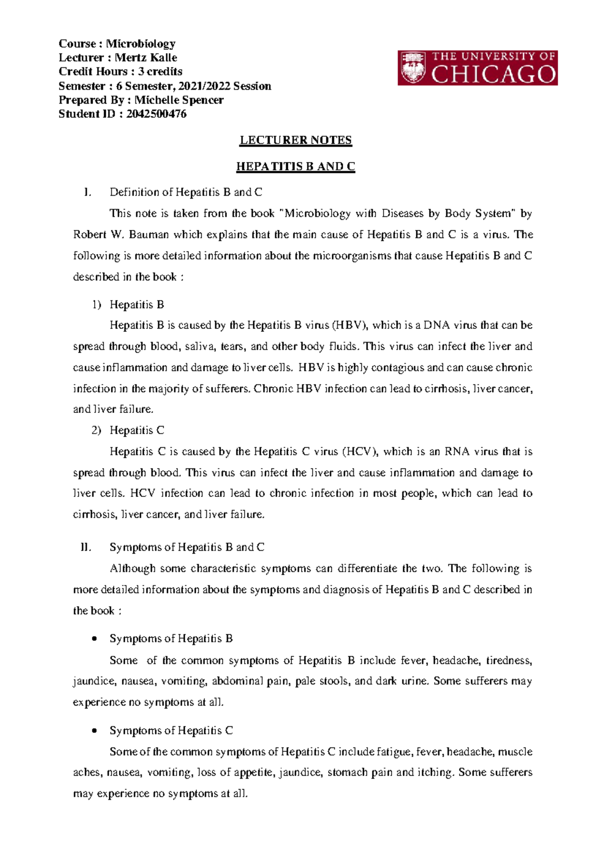 Lecturer Notes Hepatitis B and C Microbiology - Course : Microbiology ...
