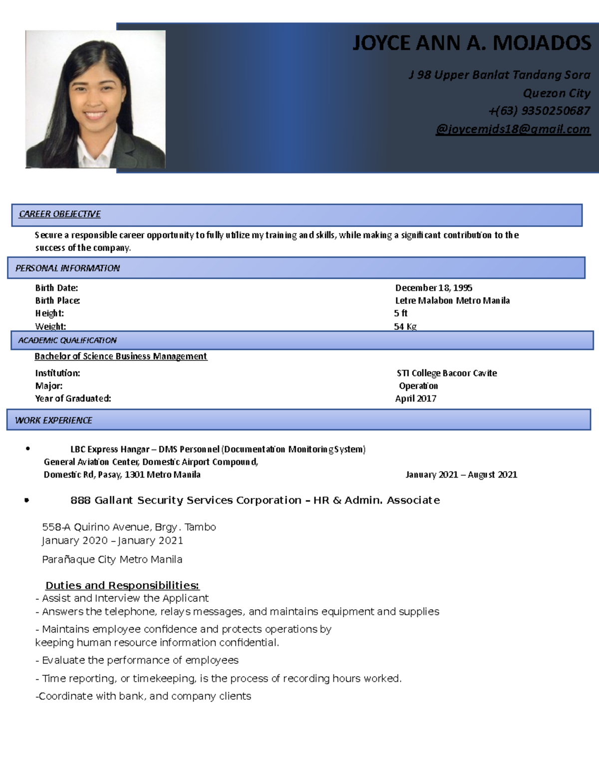 Joyce ANN CV - Lecture notes 1-5 - KLKKKKKL CACA Secure a responsible ...