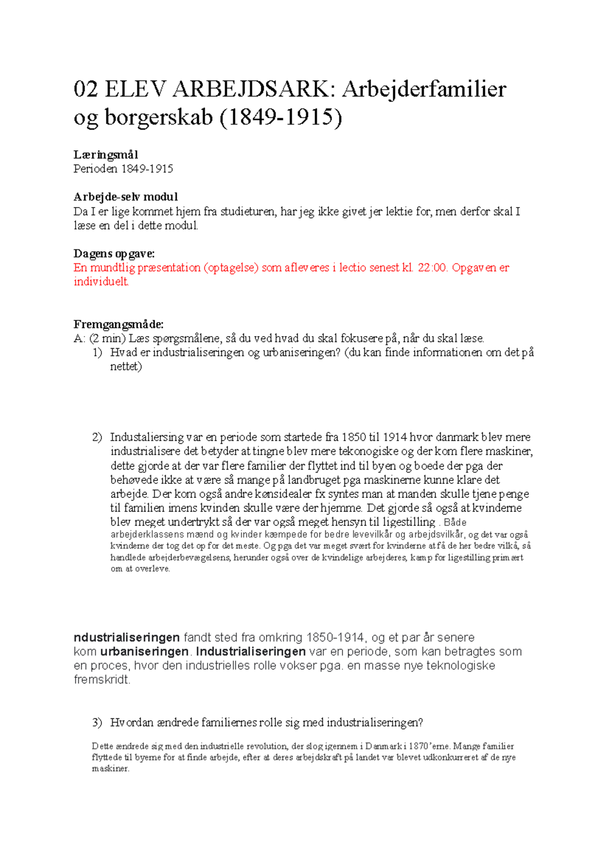 02 ELEV Arbejdsark arbejde selv - 02 ELEV ARBEJDSARK: Arbejderfamilier ...
