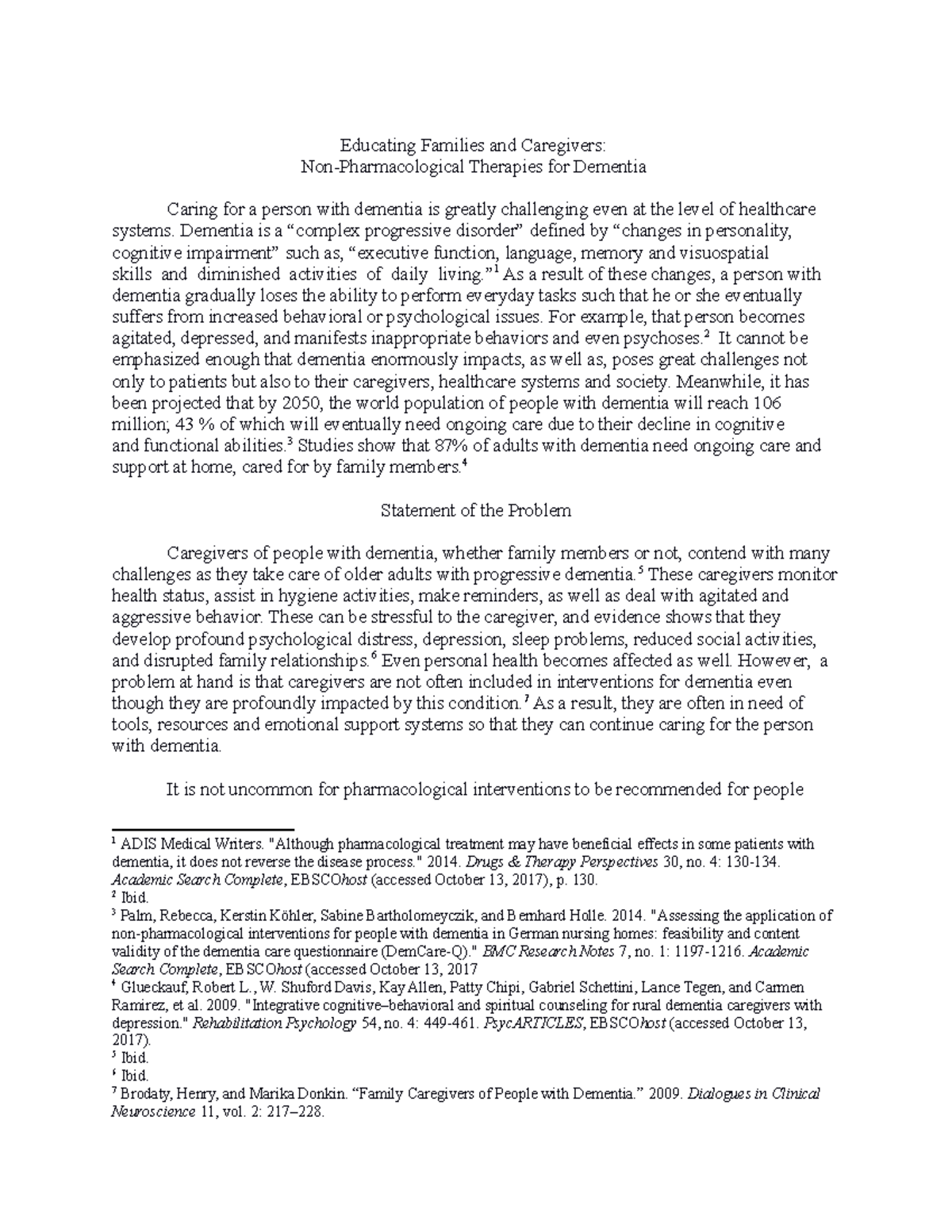 Sample Paper Dementia - Assignment - Educating Families and Caregivers ...