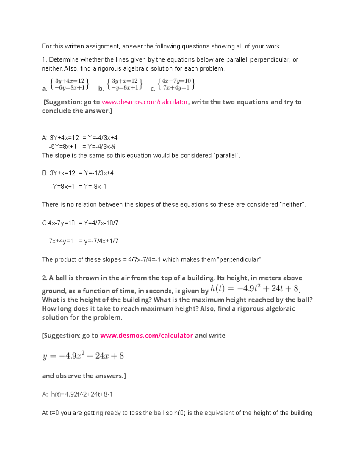 Math 1201 Unit 2 Written Assignment For This Written Assignment Answer The Following