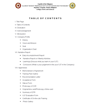 Narrative Report OJT - INTRODUCTION I was an intern at the Department ...