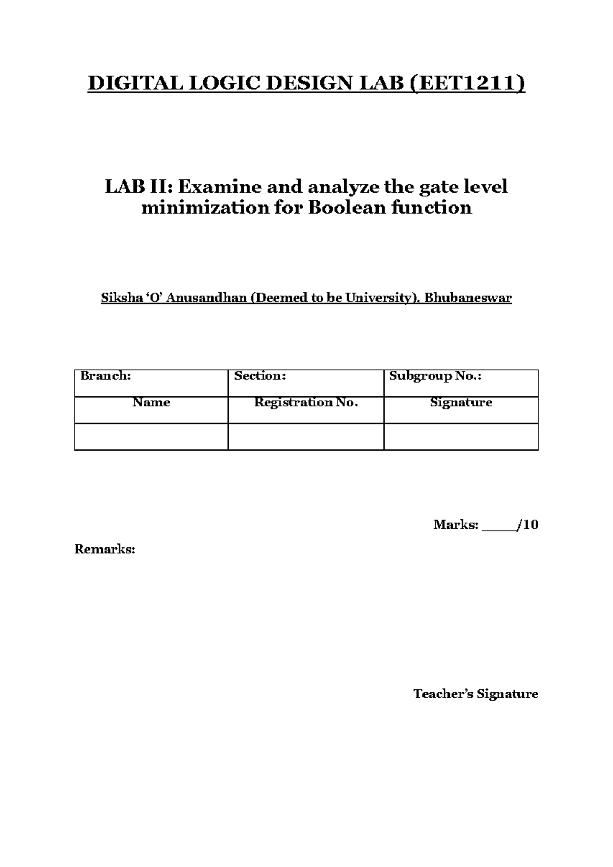 DLD LAB 2 - Nobe - Web Technology Workshop I - DIGITAL LOGIC DESIGN LAB (EET1211) LAB II ...