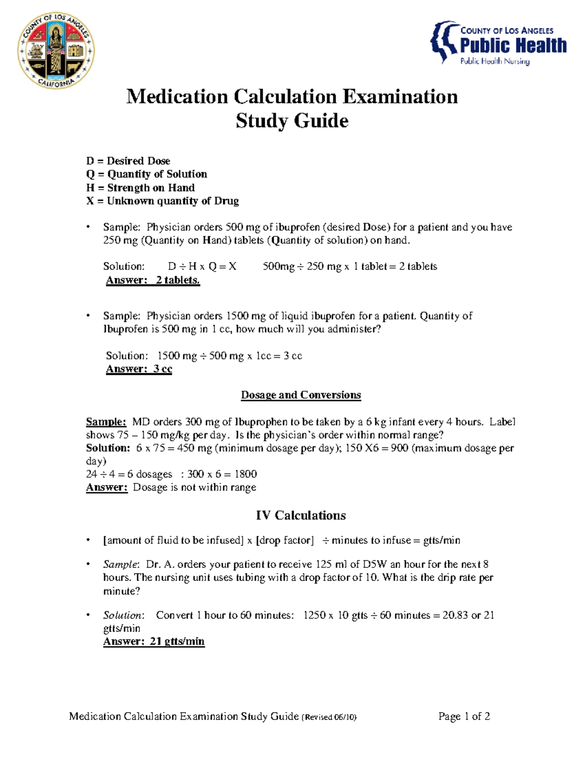 Mce study guiderevised 6-10 - Medication Calculation Examination Study ...