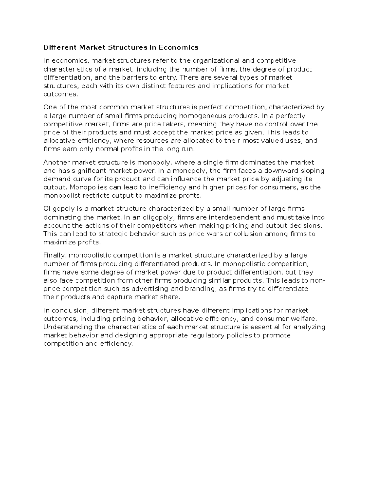 Different Market Structures - There are several types of market ...