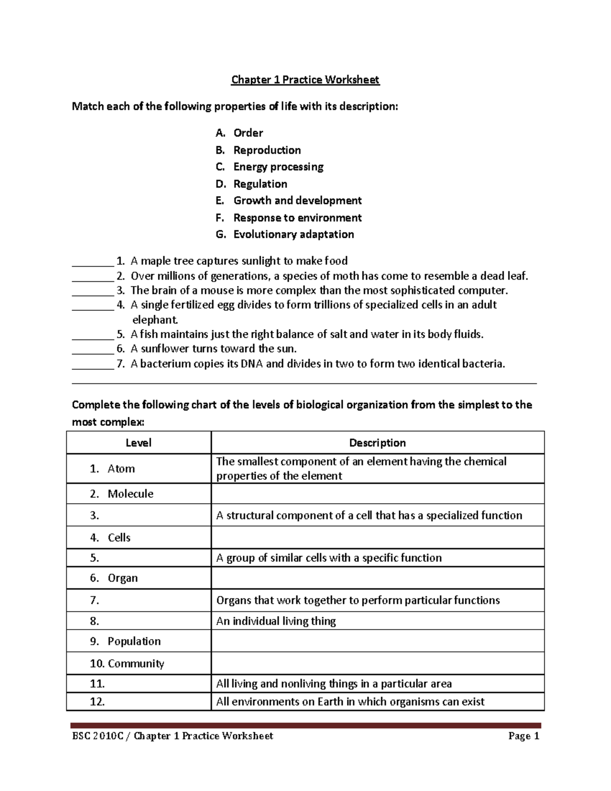 BSC1010C Chapter 1 Resources Worksheet 1 - BSC 2010C / Chapter 1 ...
