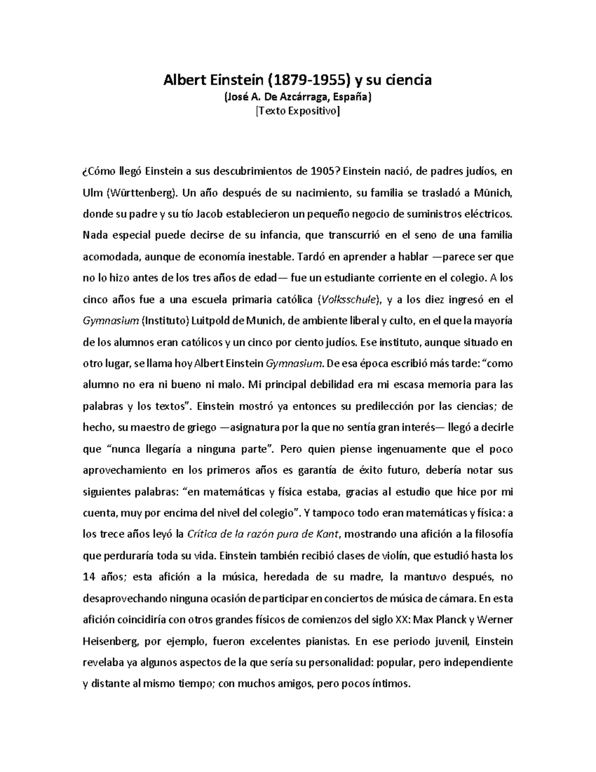 Einstein - biografia - Albert Einstein (1879-1955) y su ciencia (José A ...